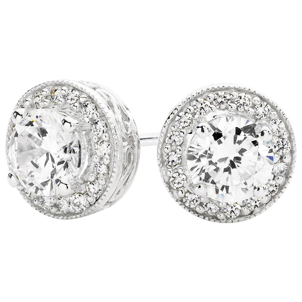 Stud Earrings with Cubic Zirconia in Sterling Silver Stud Earrings with Cubic Zirconia in Sterling Silver